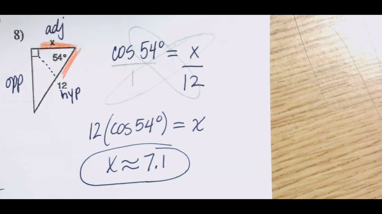 Right Triangle Trig finding missing sides HW probs