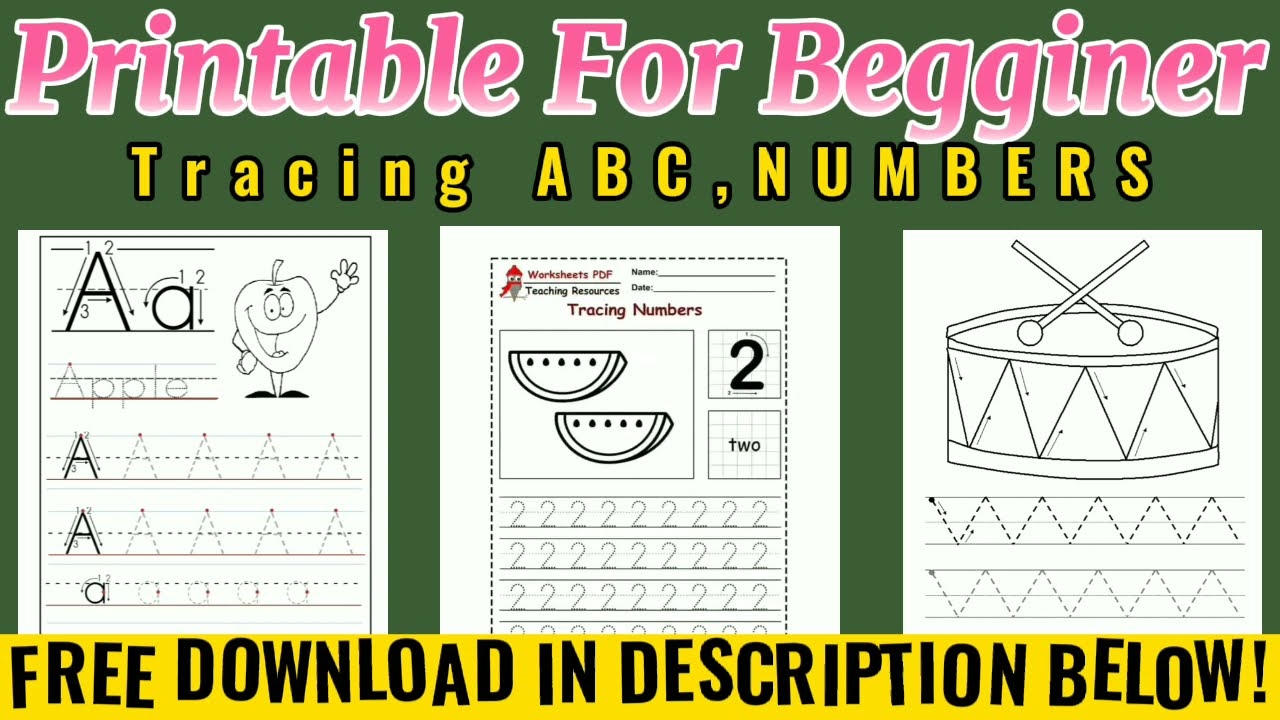 FREE PRINTABLES FOR BEGGINERS | TRACING ABCD,NUMBERS | FREE DOWNLOAD !!