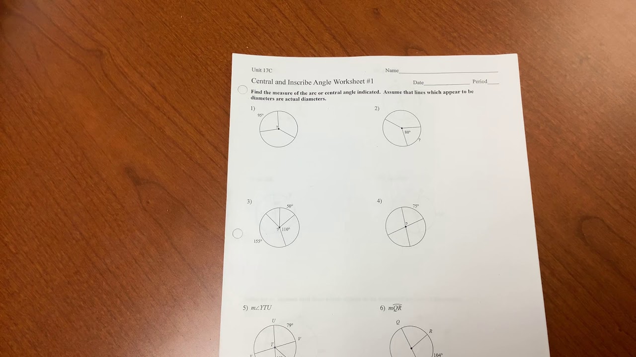 Central and Inscribed Angle  Worksheet #1