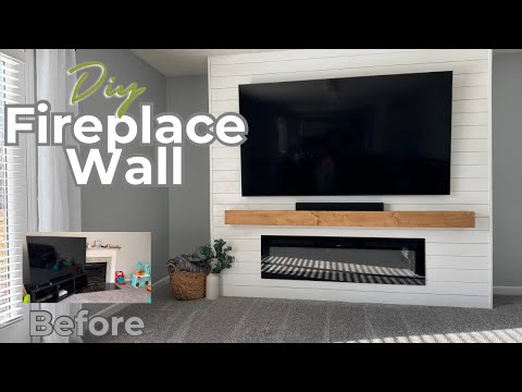 How to build a fireplace wall | DIY Shiplap electric fireplace and tv wall | UNDER $800!