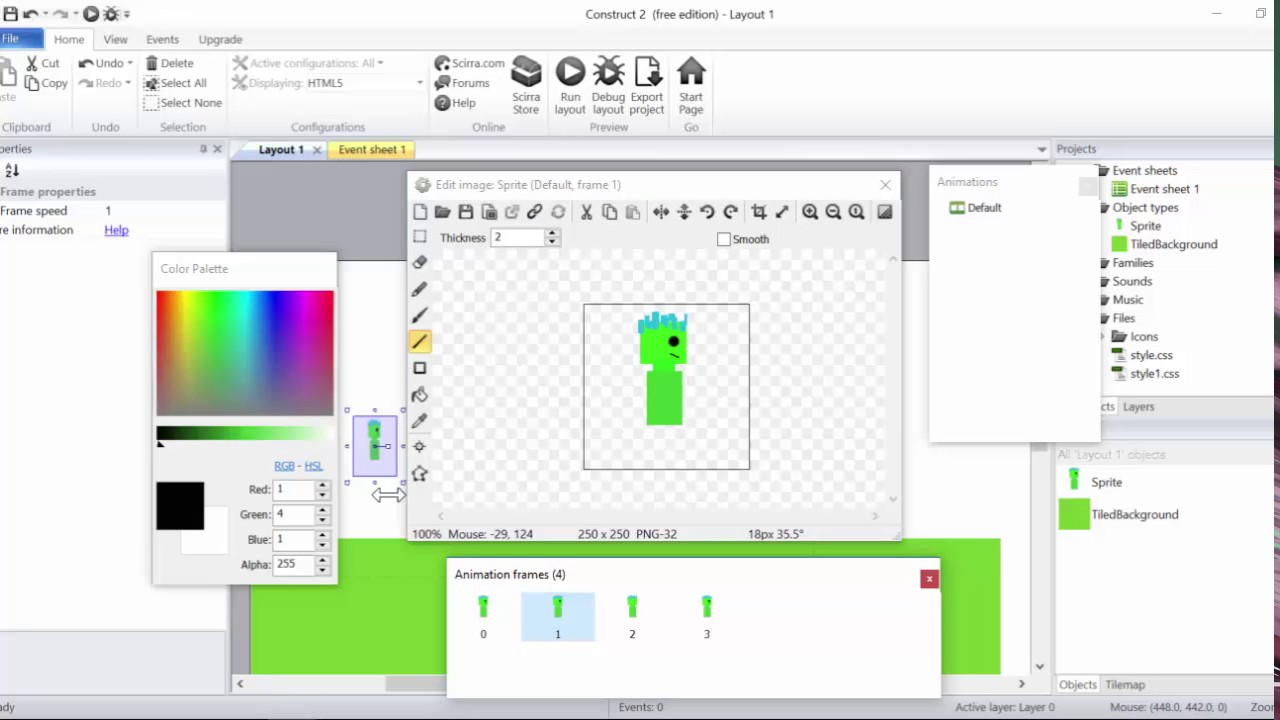Creating an animated player in Construct 2