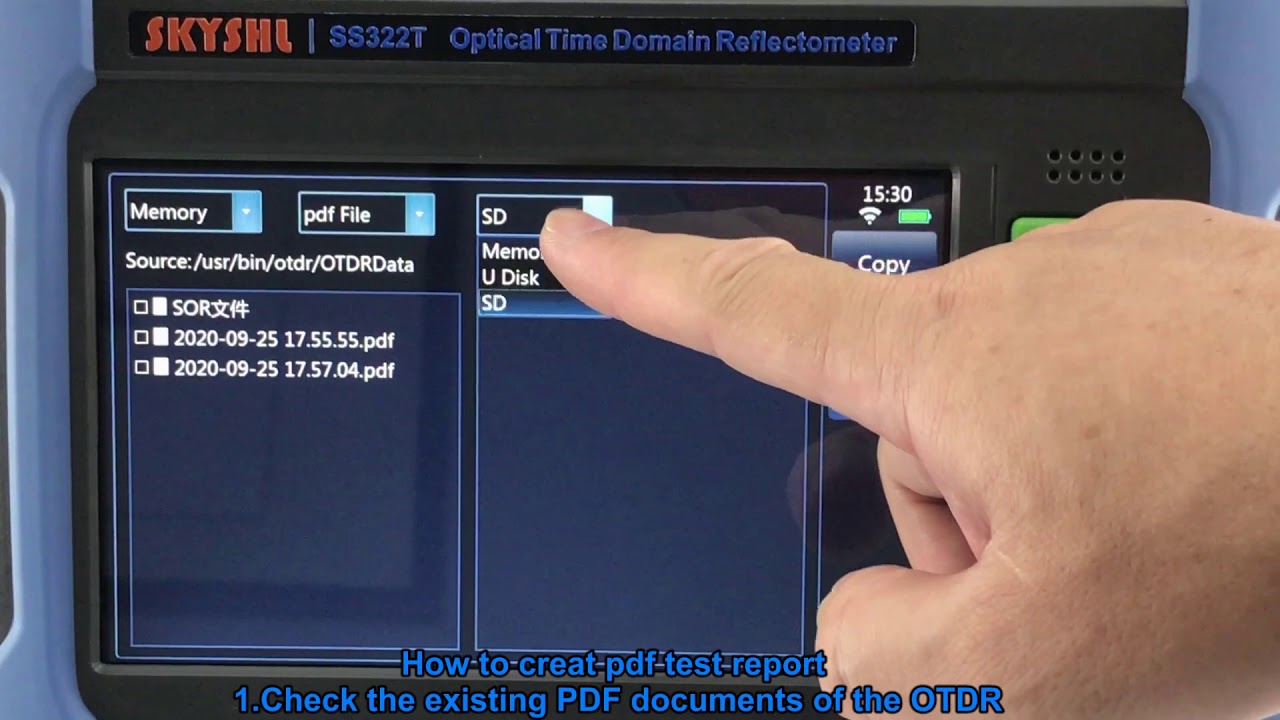 SKYSHL SS322T OTDR Create PDF test report Demo Video