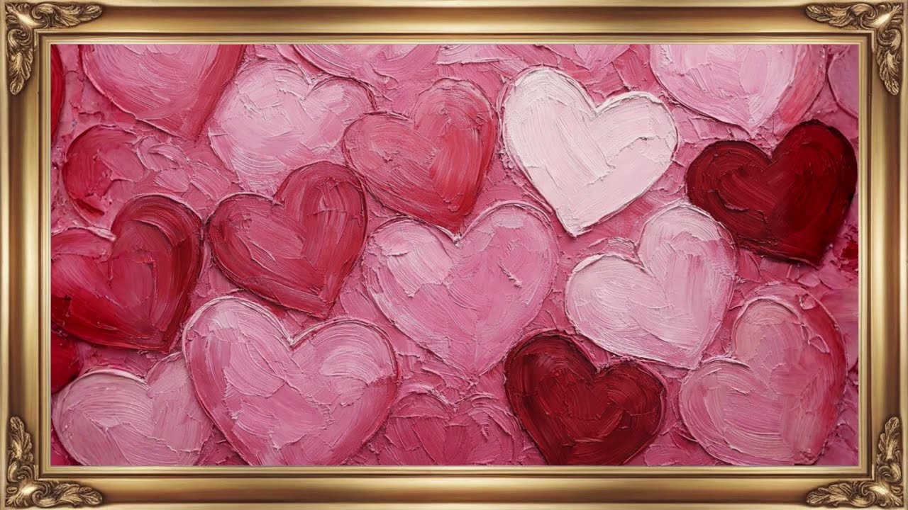 Romantic Valentine Heart Painting | Elegant Pink & Red Canvas Art for TV (No Music)