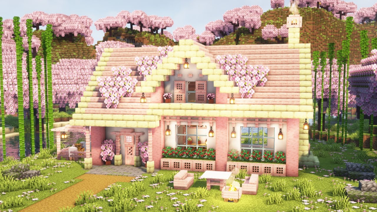 [Minecraft] How to Build a Simple Cherry Blossom House / Tutorial ...