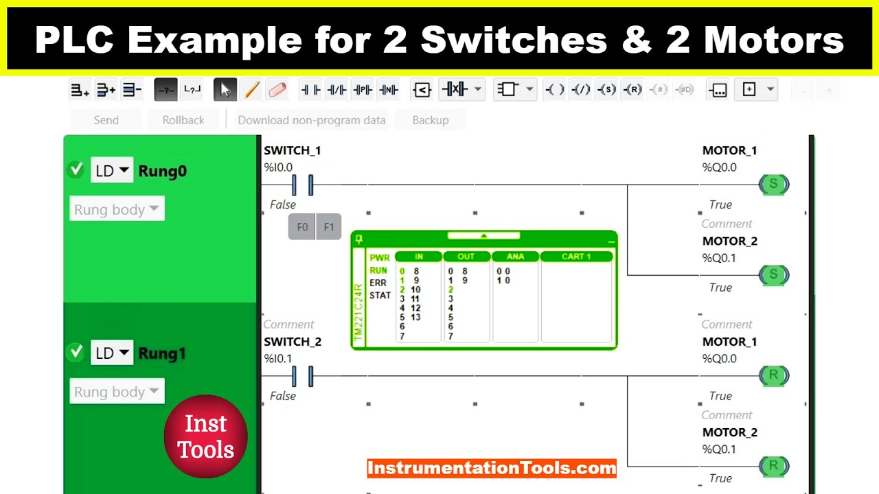 PLC Program Example for Two Switches and Two Motors