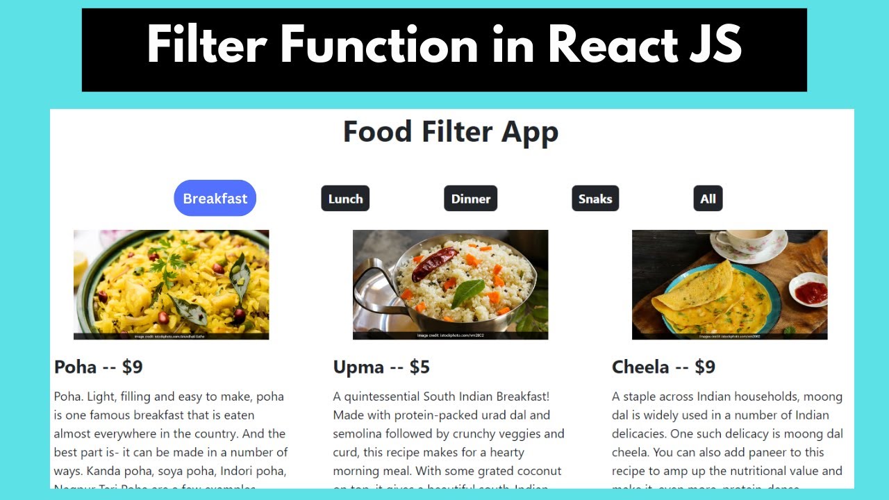 How to Make Filter Component in React | Food Filter App using React JS