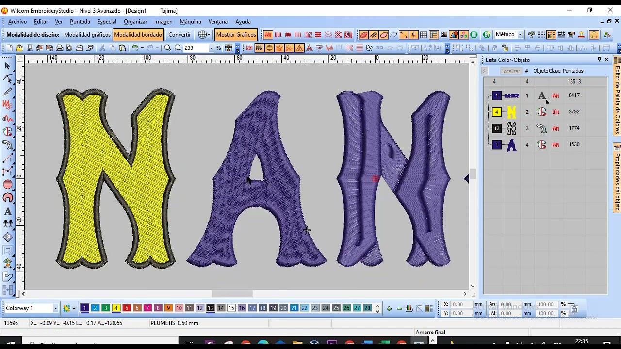 Border of Letter Objects in Wilcom