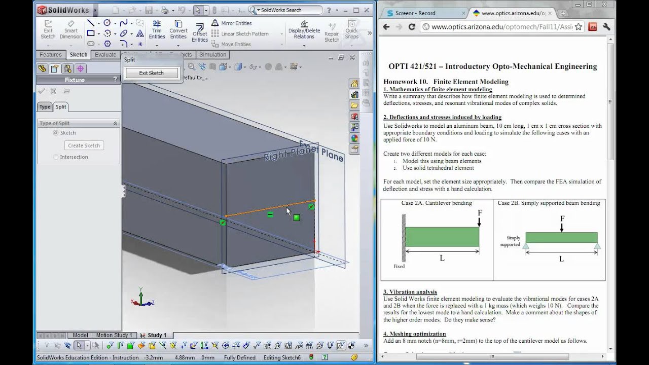 Solidworks Simulation: Simply supported beam bending. Part 1/2