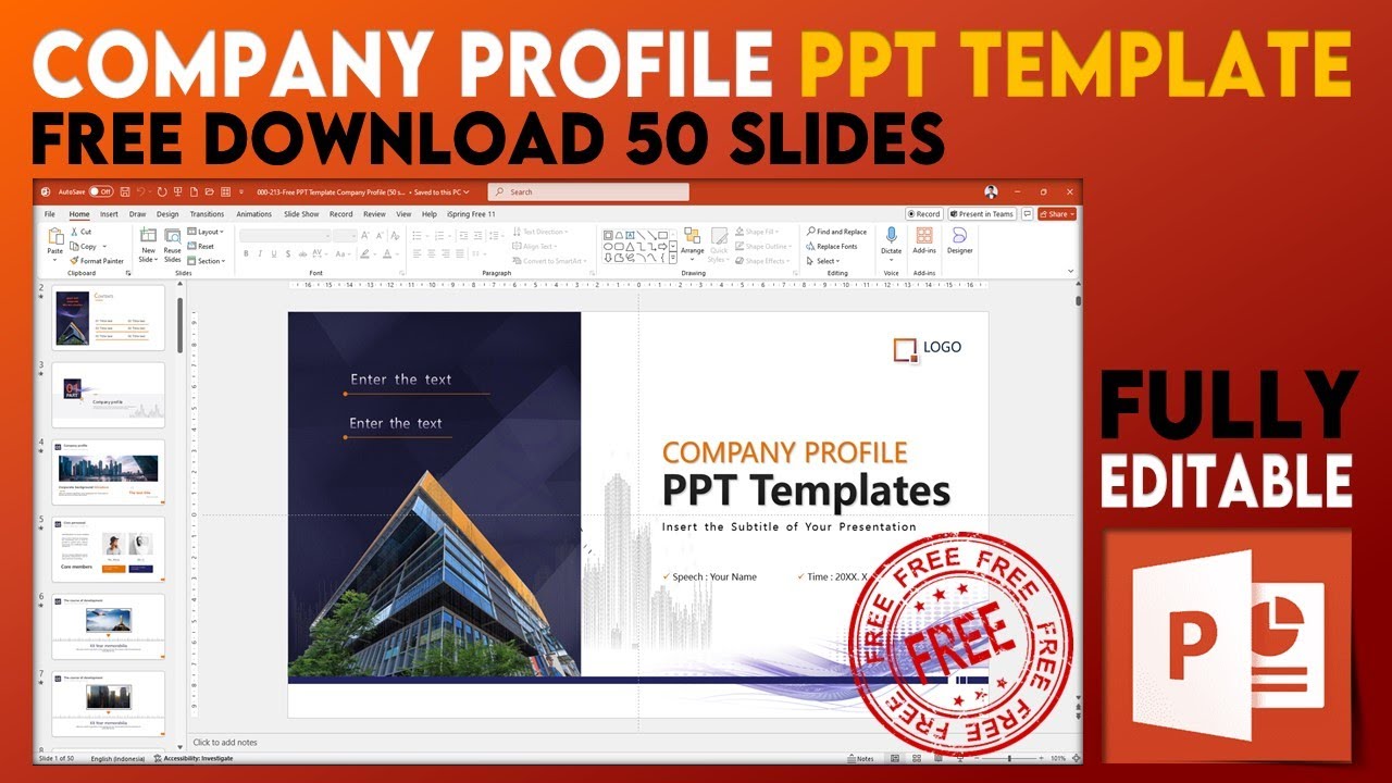 Company Profile PPT Template Free 50 Slides