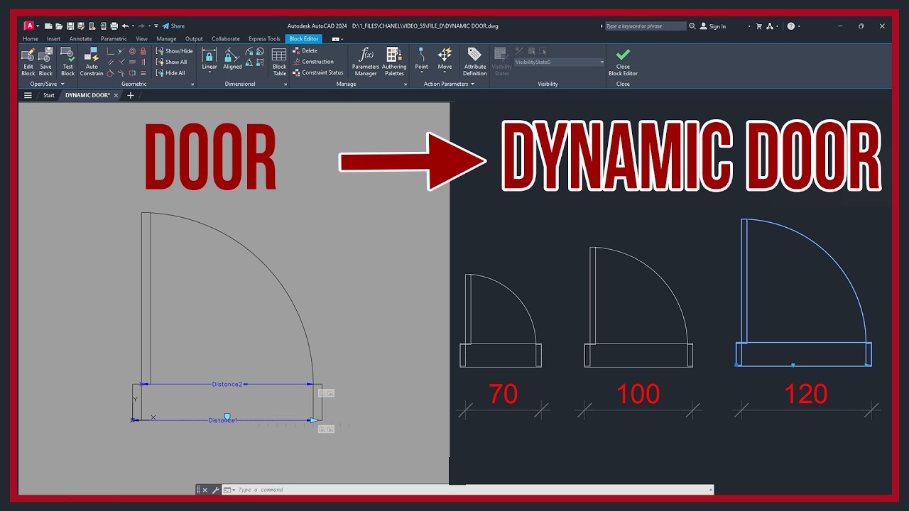 AutoCAD Dynamic Door: Resize + Snap to Any Wall