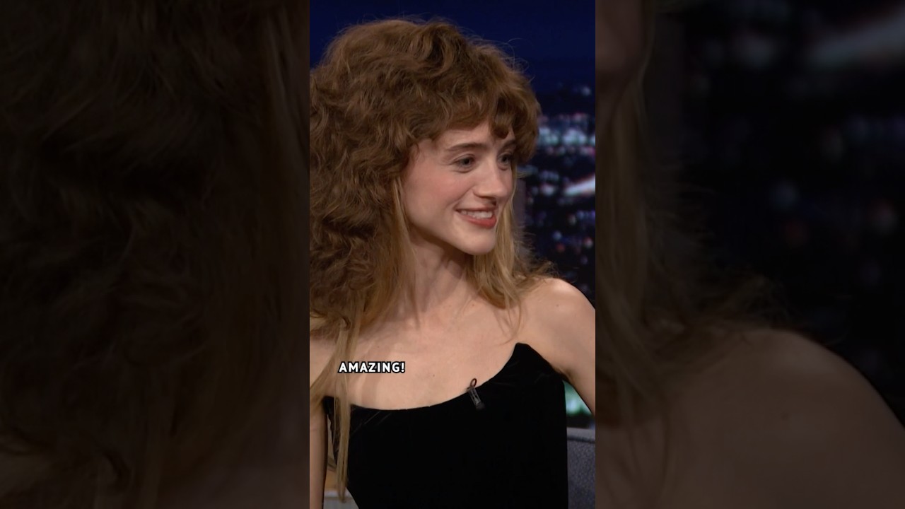 #NataliaDyer & Jimmy recite some #StrangerThings lines while wearing Nancy Wheeler’s wigs!