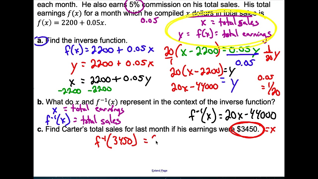 Inverse Functions   Word Problems Lesson