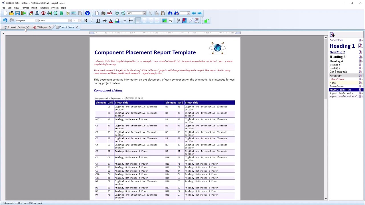 Schematic Component Placement Report