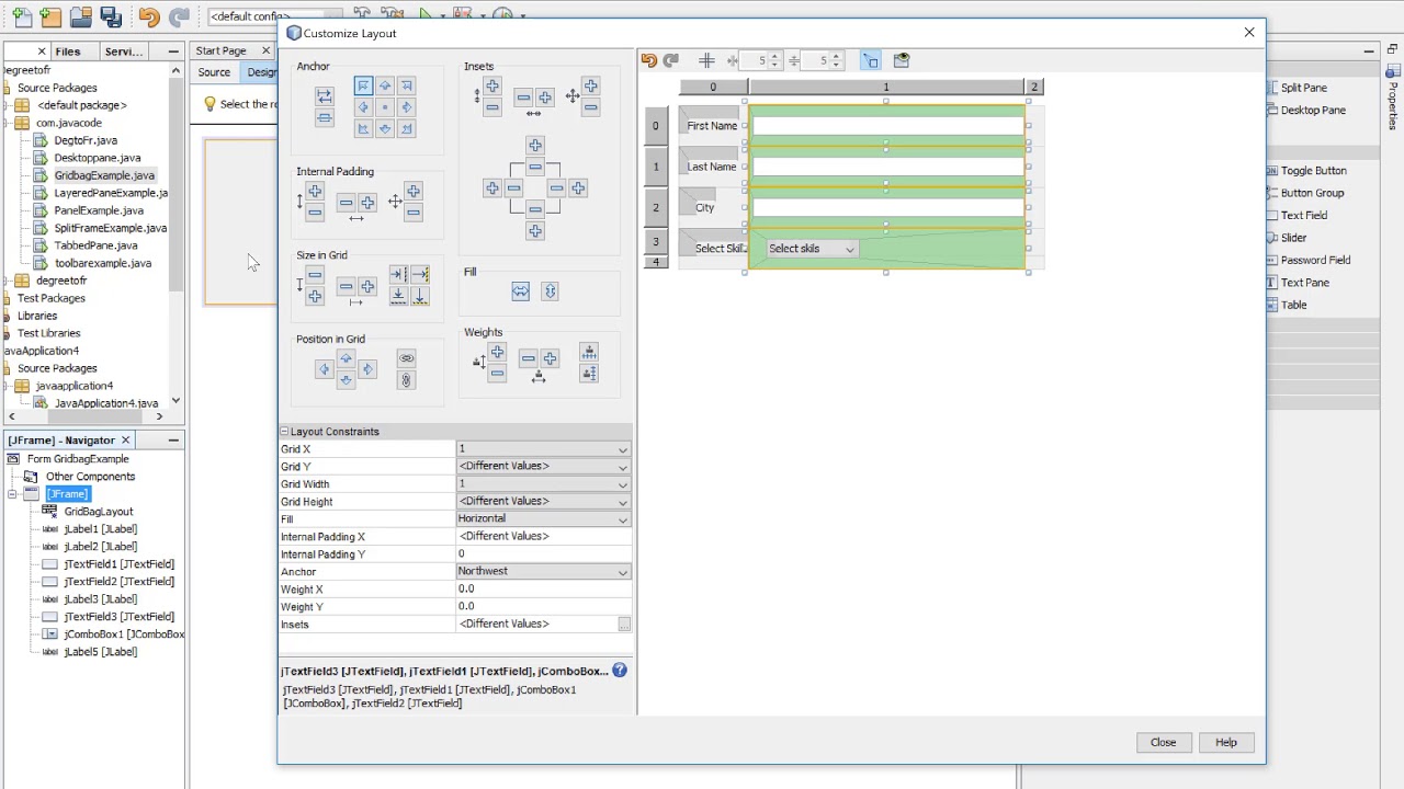 How to use GridBag Layout in Swing Tutorial part-16 || Java Code