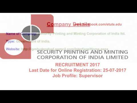 Security Printing and Minting Corporation Recruitment 2017 || SPMCIL Recruitment 2017