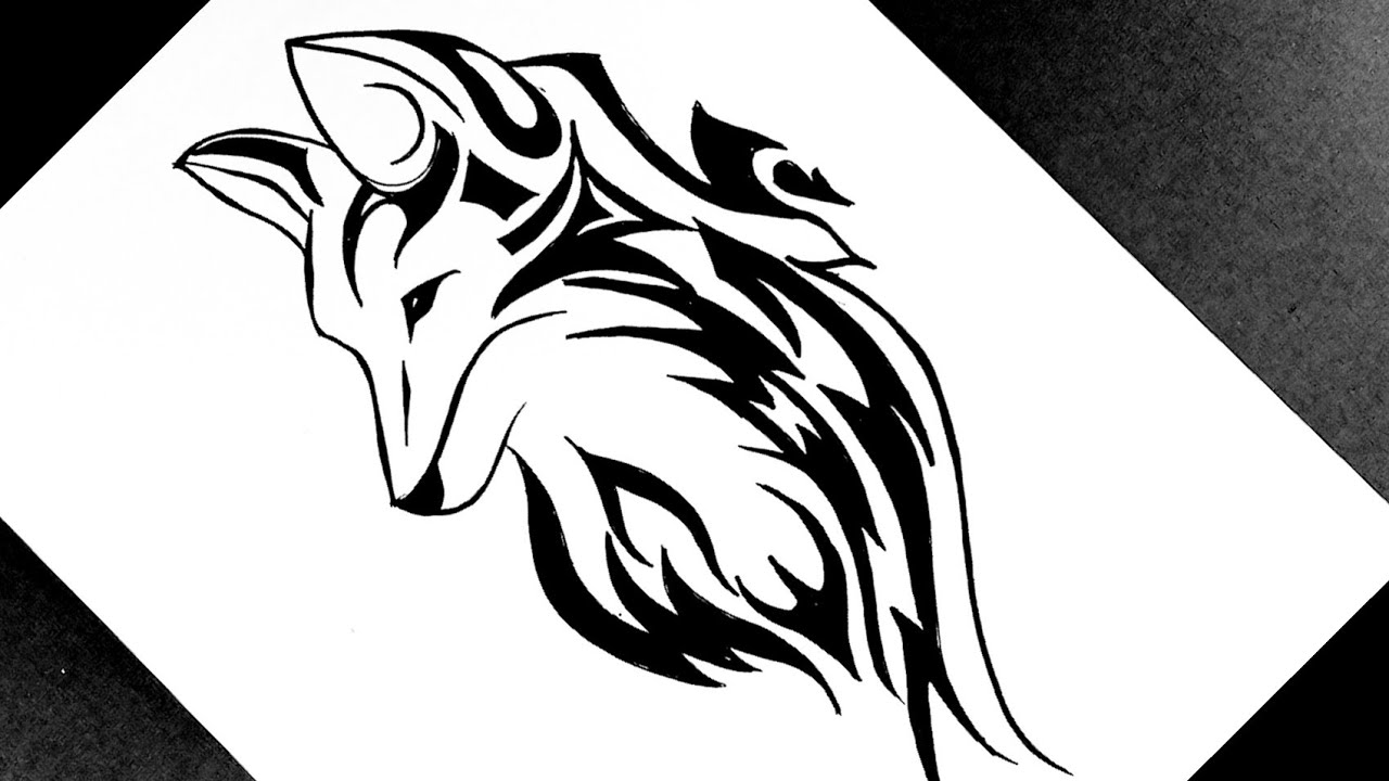 How to draw a tribal wolf || wolf tattoo drawing