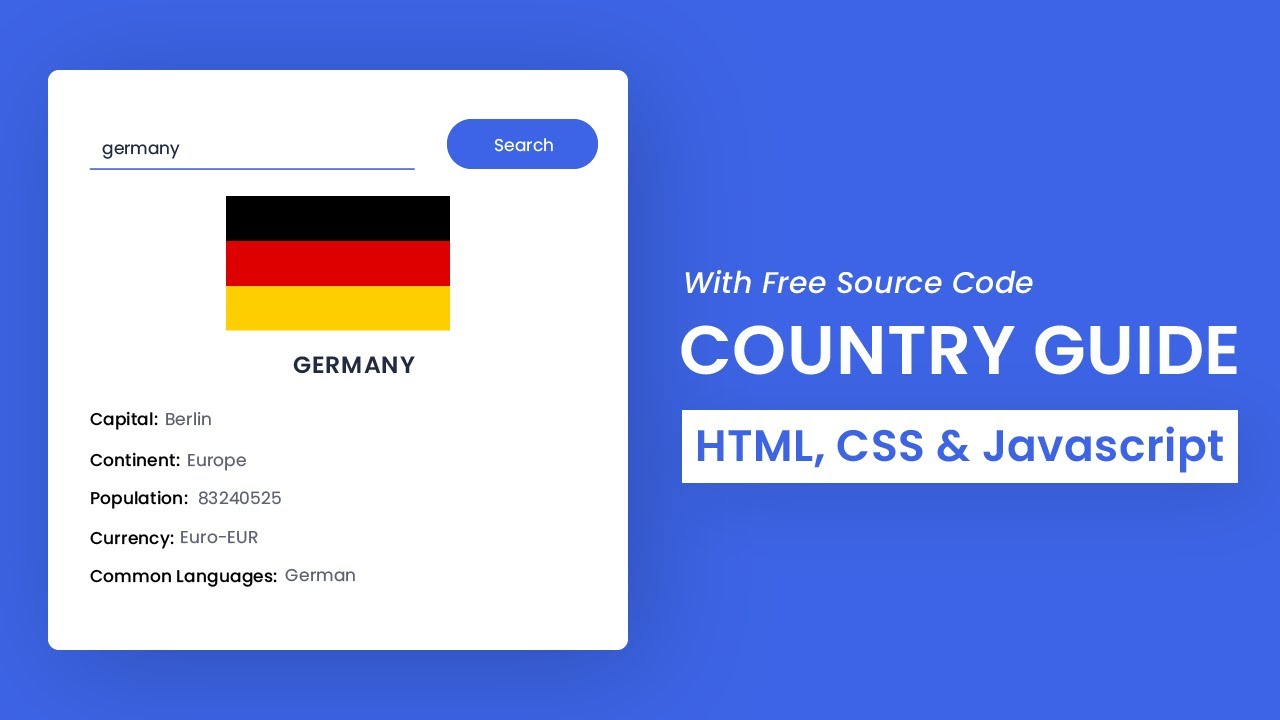 Country Guide App | Javascript API Project | HTML, CSS & Javascript