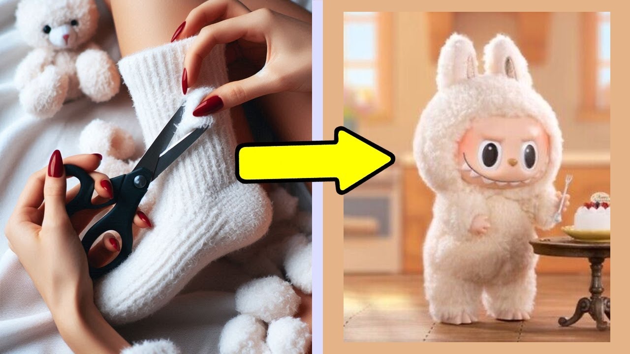 Haz el Peluche más viral tu mism@ sólo con un calcetín, Labubu DIY - Manualidades fáciles de ...