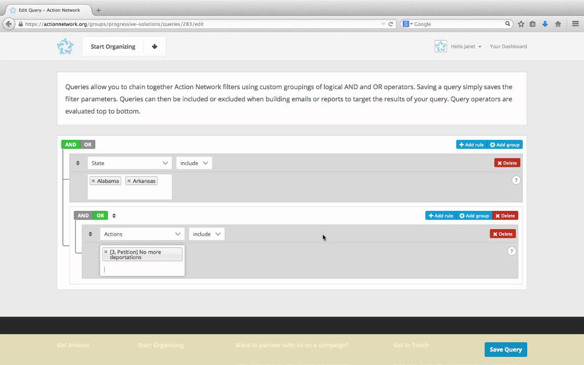 Query Builder - Action Network