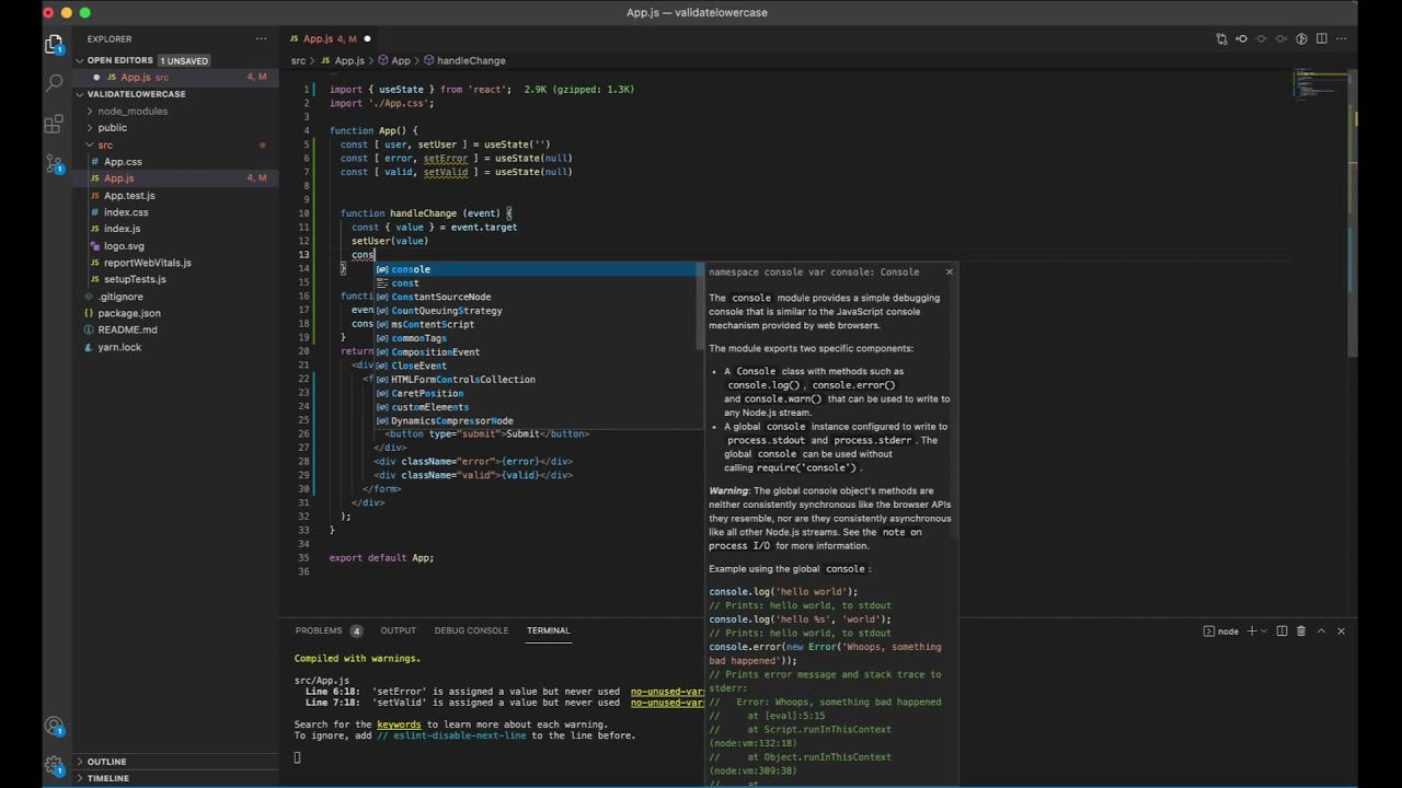 Create a React Application to Validate Lowercase Text Input