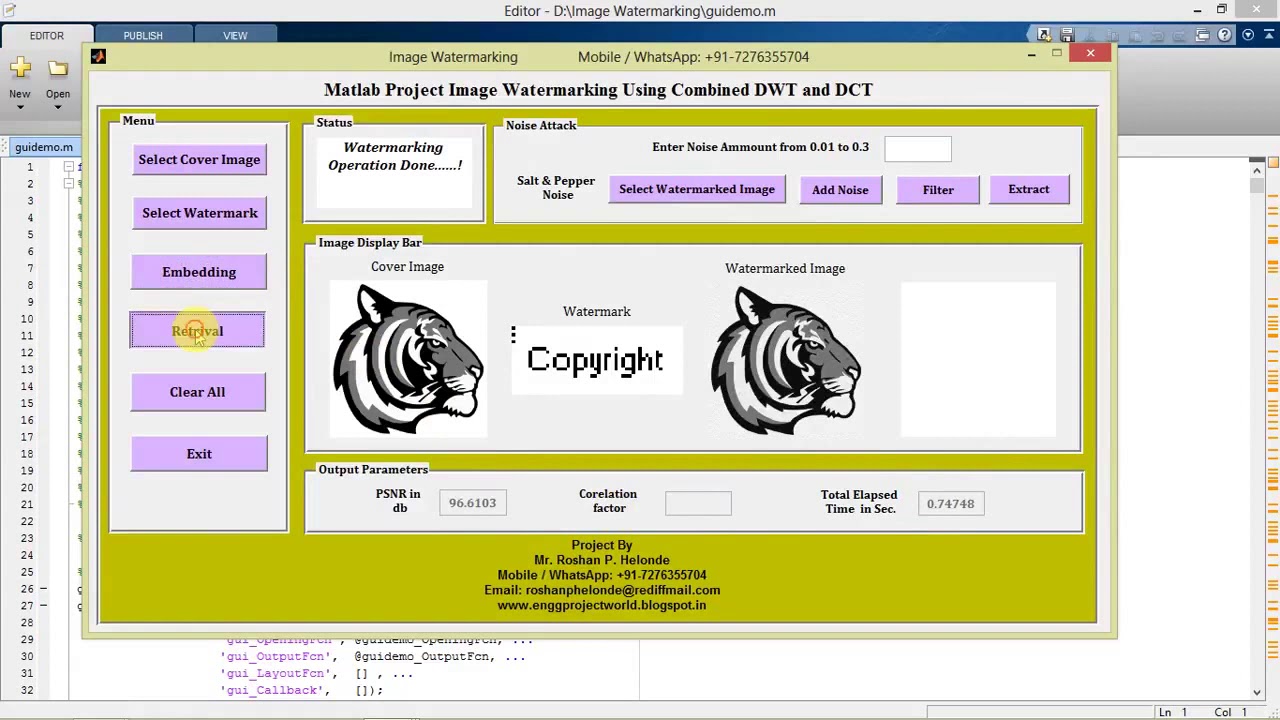 Matlab Project on Image Watermarking using DWT & DCT