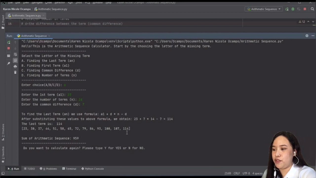 Arithmetic Sequence | My Python Application Program