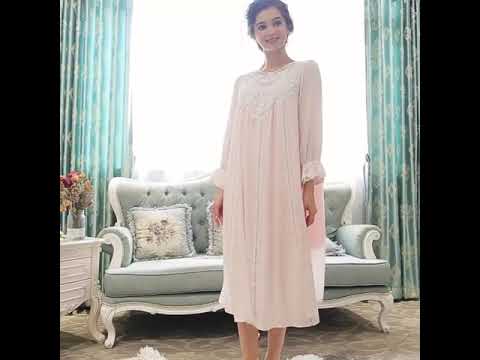 Solid Sleepwear Lace Long Sleeves Vintage Princess Sleepwear( link in bio 🔥)