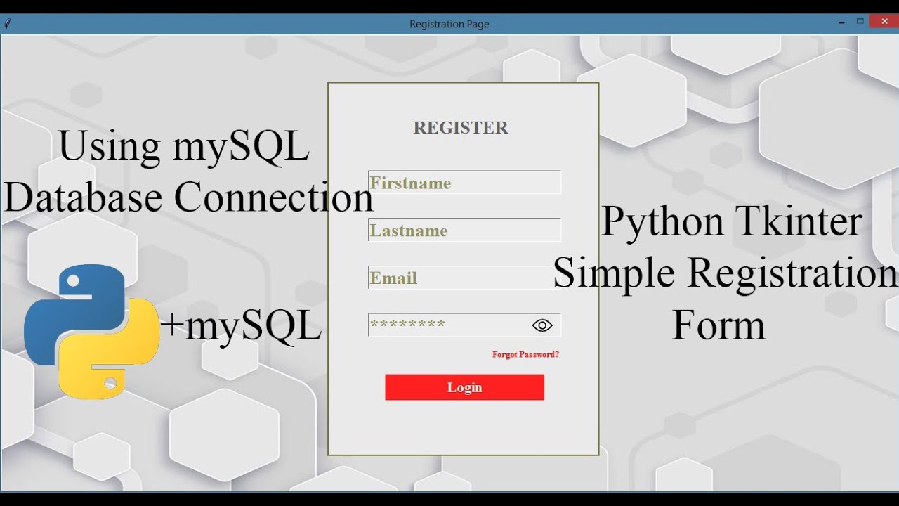 Python Tkinter Registration Form using SQL Database Connection||With Source  Code