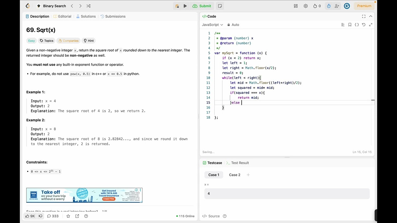 🔥 Square Root Without Math.sqrt in JavaScript | Binary Search Explained Simply! | LeetCode