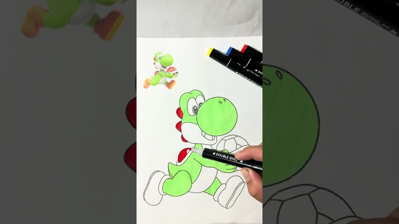 🟢 Drawing Yoshi with markers was SO satisfying 😱🎨#yoshi  #drawing #art