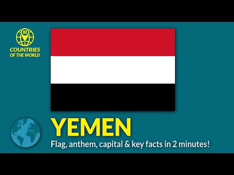 Flag of Yemen with national anthem, capital city, area, currency info