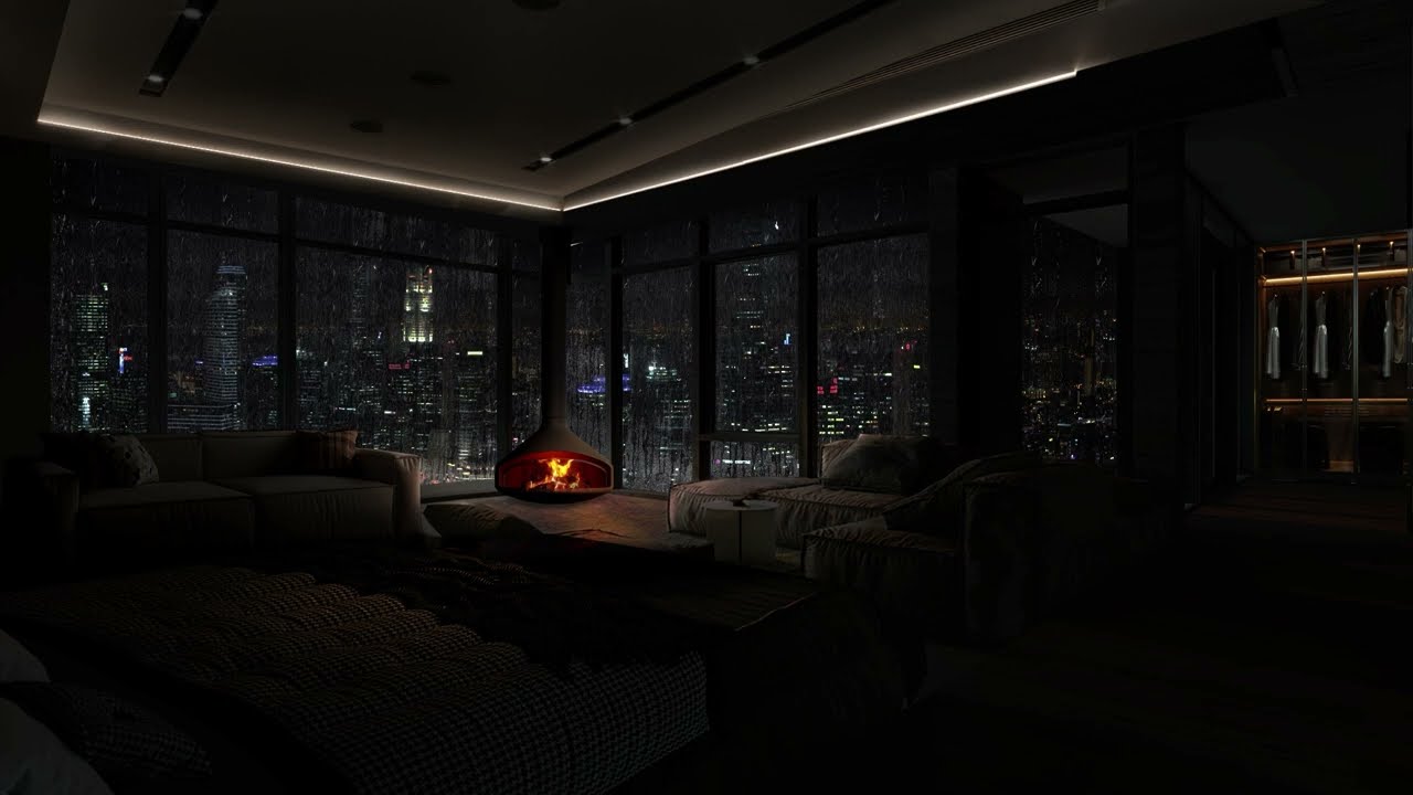 Luxury Penthouse Apartment In Tokyo│Cozy Bedroom Ambience│Heavy Wind & Rain Sounds 10H