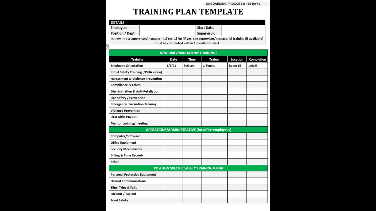 New Hire Training Plan Template - Employee Onboarding Process, Tracker, Manager HR Checklist