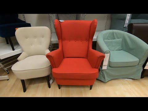 IKEA RED FABRIC WING CHAIR ARMCHAIR CLOSE UP LOOK AND WALKAROUND
