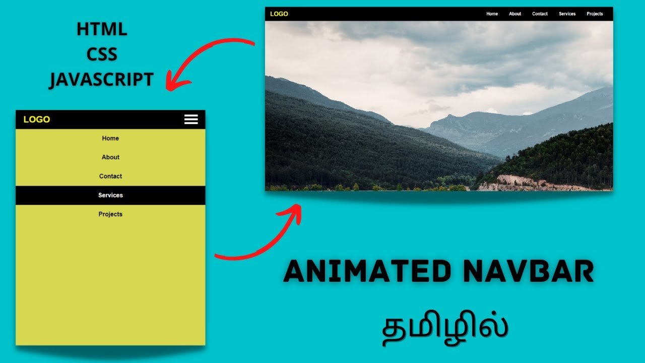 Animated Responsive Navbar Using HTML, CSS & JavaScript In Tamil | JavaScript Navbar Tutorial |