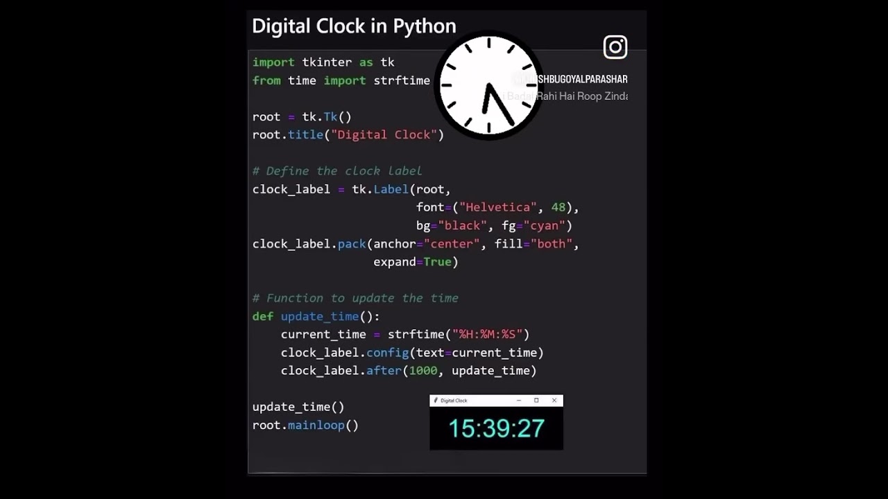 Digital Clock Output in python #python #coding #digitalclock #clock #pythonclock #output #program