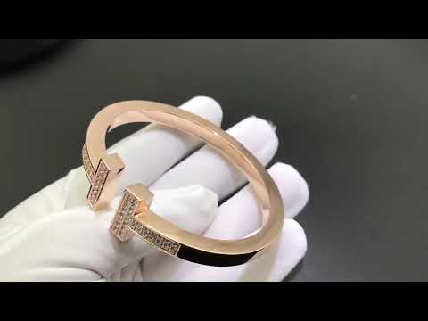 Tiffany 18K Rose Gold T Square Pave Diamond Bracelet