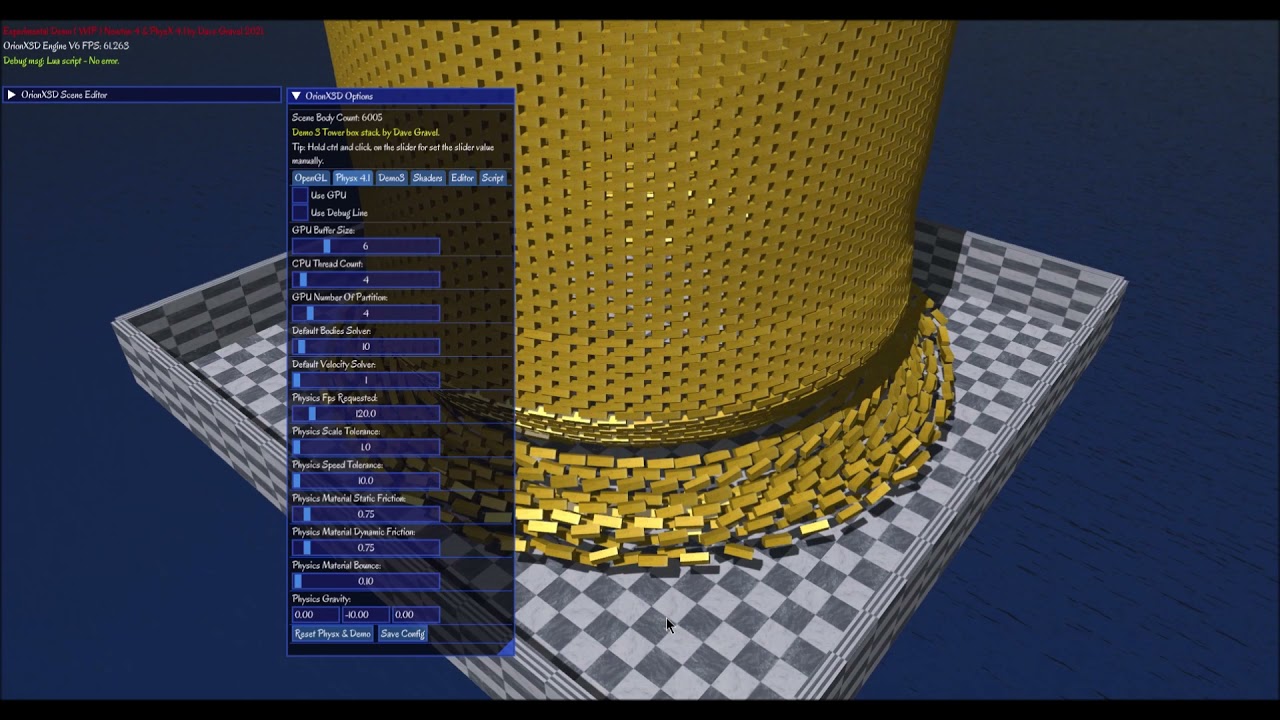 OrionX3D - Simple Scene Editor & Lua Script Editor GUI Debug Update.