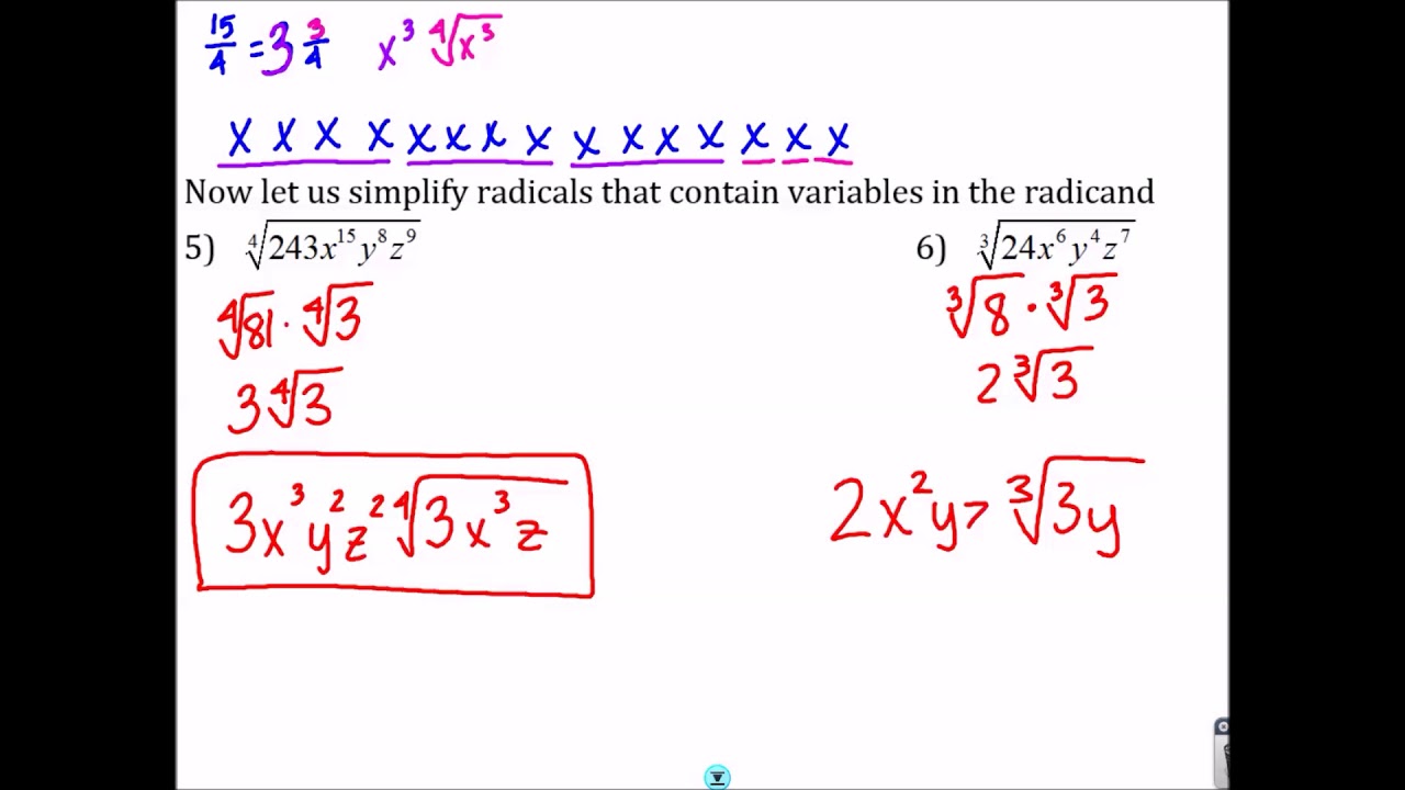 Algebra 2 - Unit 5 - Day 1 - Simplifying and Converting Radicals