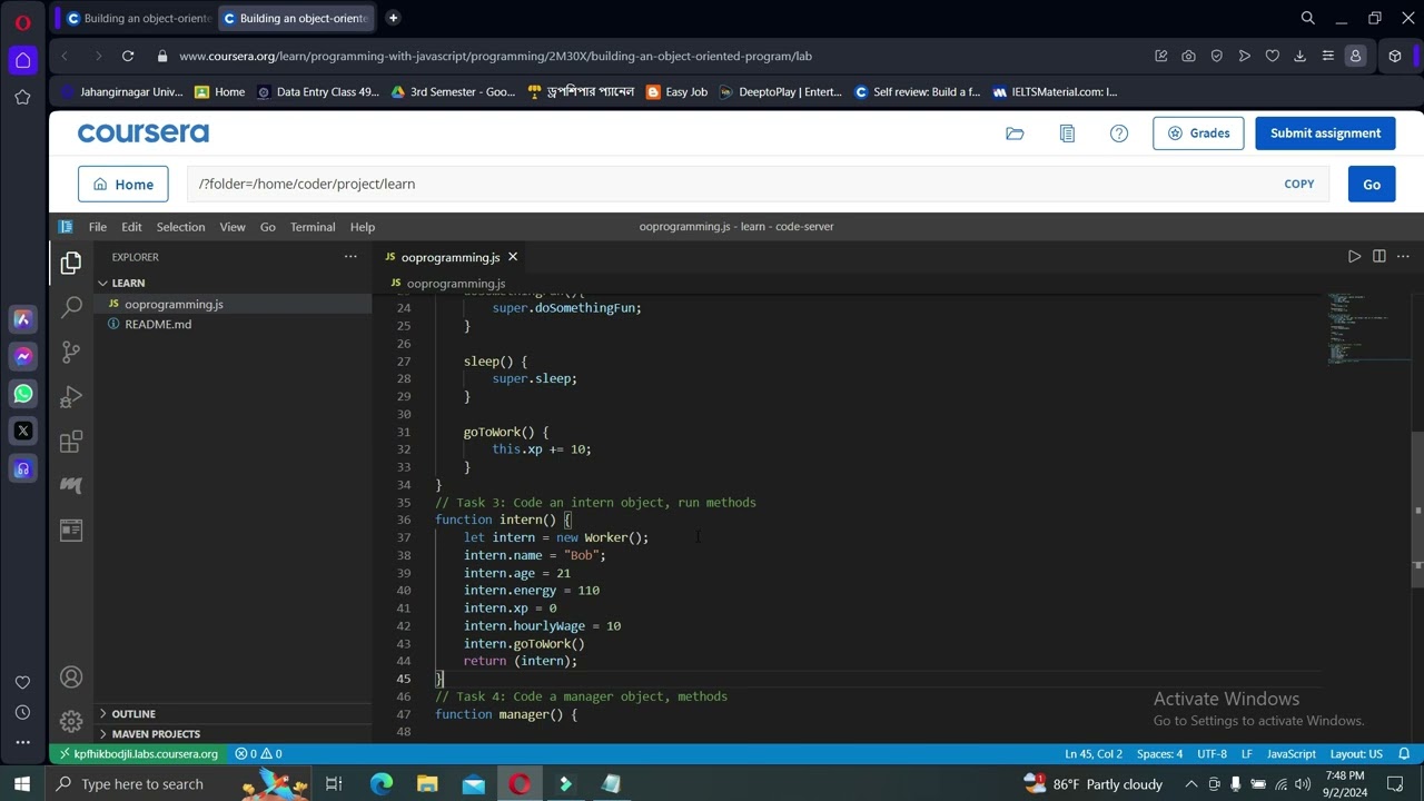 Programming Assignment: Building an object-oriented program Coursera | Programming with JavaScript