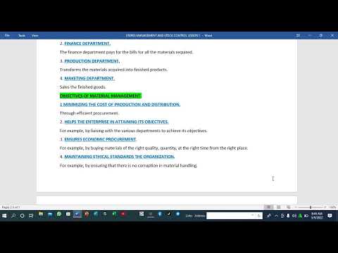 INTRODUCTION TO STORES MANAGEMENT AND STOCK CONTROL