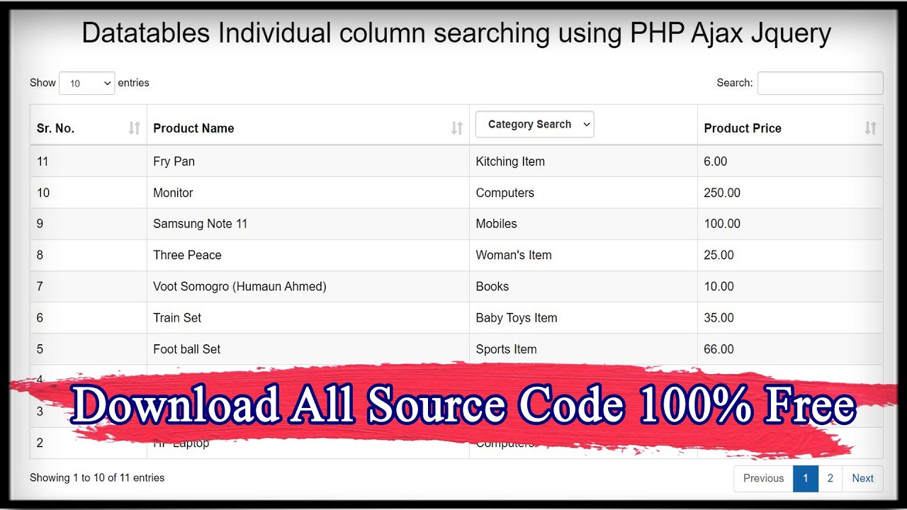 Datatables Individual Column Filter Server Side using PHP Ajax Jquery | Code Hunter