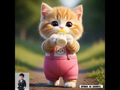 πCutest Baby Kitten in Overalls Drinking Milk πΌπ» | Adorable Cartoon Cat Moments #shorts #dudidudidam