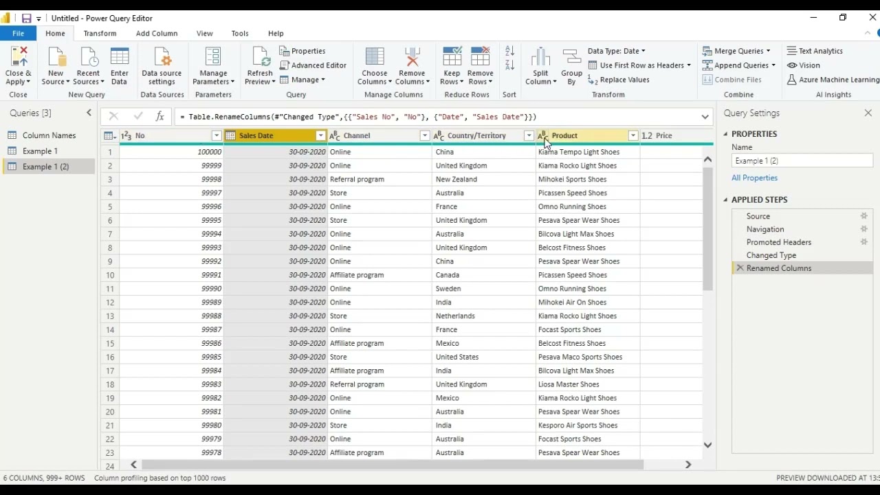 Changing column names dynamically using Power query editor