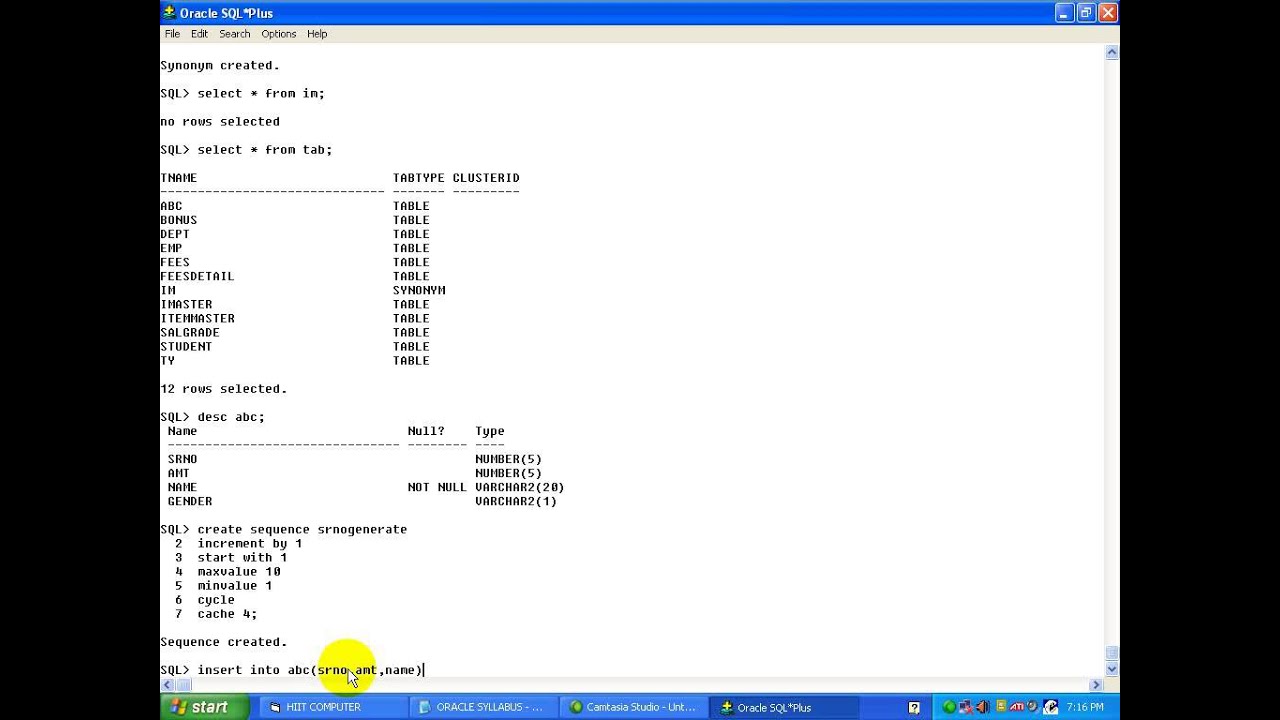 7 DATABASE OBJECTS in oracle