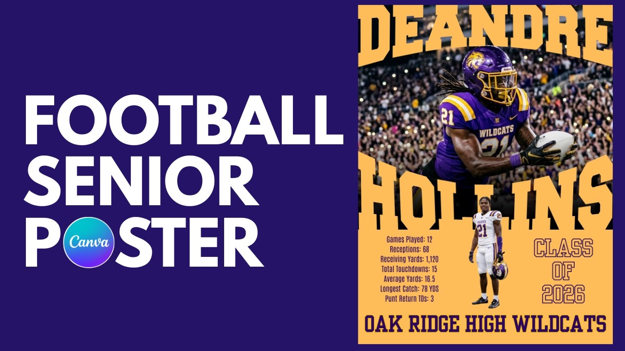 How to Create a High School Senior Football Poster in Canva | Sports Poster Design