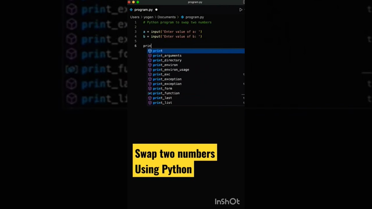 Python program to swap two numbers #shorts#coding#programming
