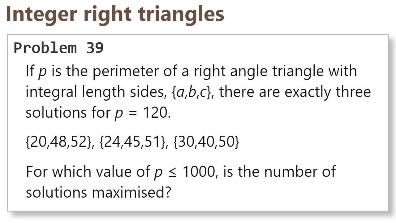 Project Euler: Problem 39 (C/C++)