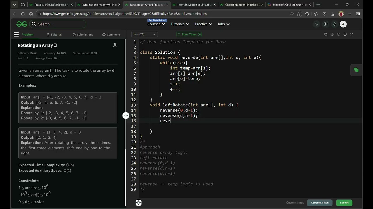 Rotating an Array - Basic - GeeksforGeeks